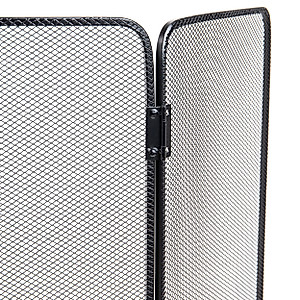 Mind Reader 3-Panel Fireplace Screen, Folding, Indoor Outdoor, Stand Alone, Metal Mesh, 26.25"L x 0.25"W x 24"H, Black