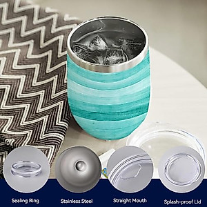 silichee 20 Oz Stainless Steel Wine Tumbler with Lid Turquoise Green Painted Wood Background Insulated Tumblers Vacuum Coffee Mugs for Hot and Cold Drinks,Coffee,Wine