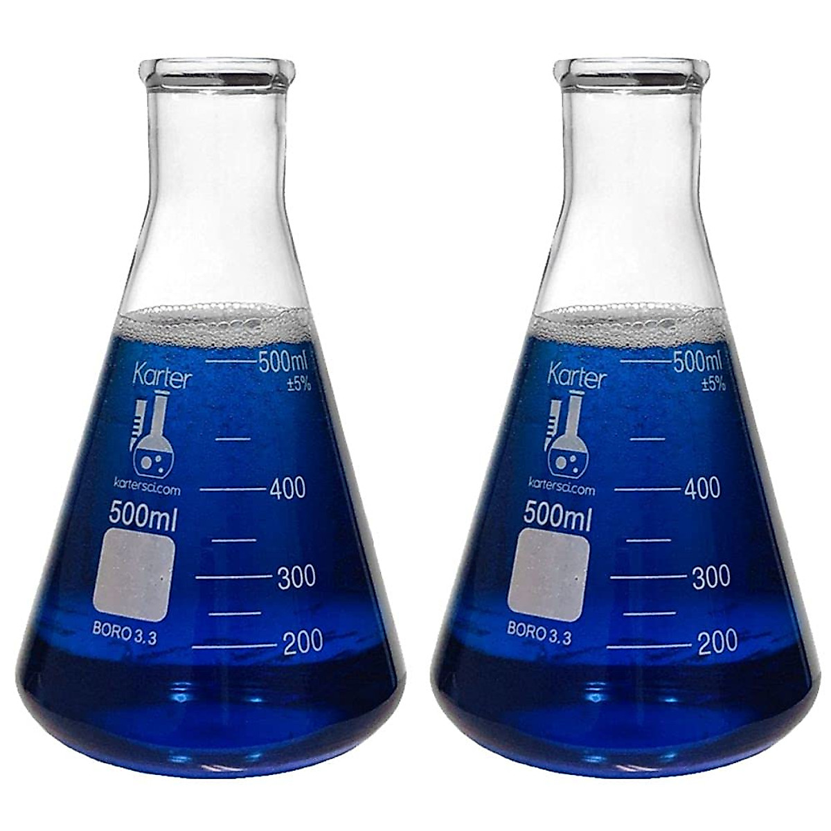 500ml Narrow Mouth Erlenmeyer Flask, 3.3 Borosilicate Glass, Karter Scientific 223M1 (Pack of 2)