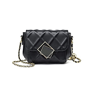 YXBQueen Women's Small Bags Black Chain Crossbody Purse Quilted PU Leather Shoulder Bag with Chain Strap