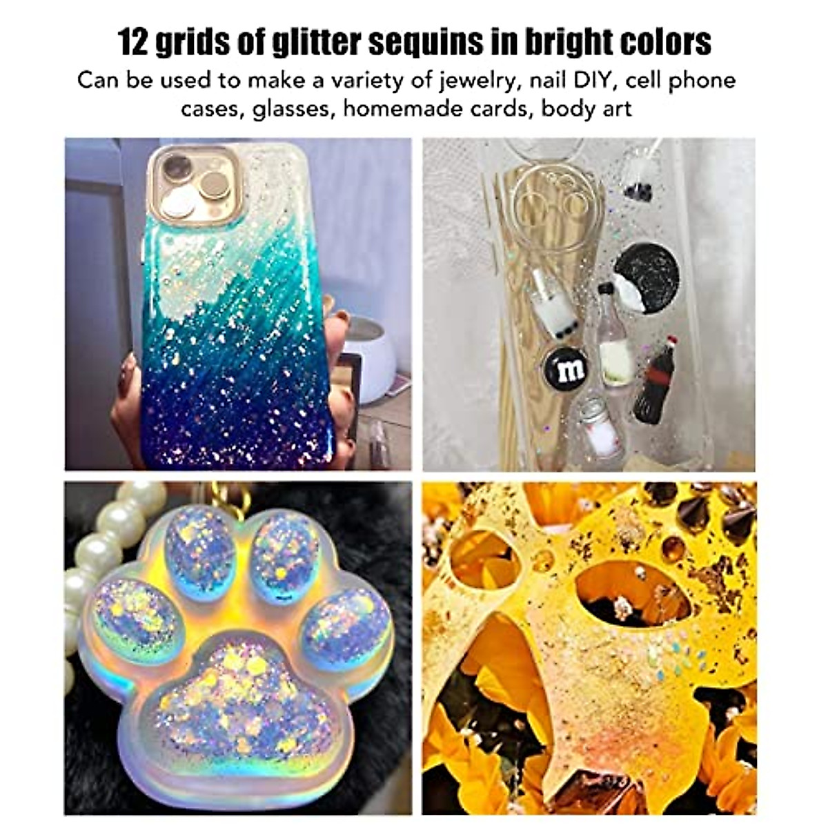 Nail Glitter Sequins, Decorations Craft Glitter Sequin Multiple Shapes Hand Made DIY 12 Grids for Homemade Cards(Silver)