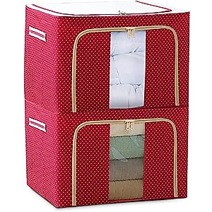 WWWUUU Storage Boxes 72L,Oxford Cloth Steel Frame Storage Box Bag, Easy to Fold with Sturdy Zipper,Storage for Clothes,Bed ,Blankets,Bedding,Pillow 19.7x15.7x14.2 IN (Blue, 4X 72L) (Red, 2 x 72L)