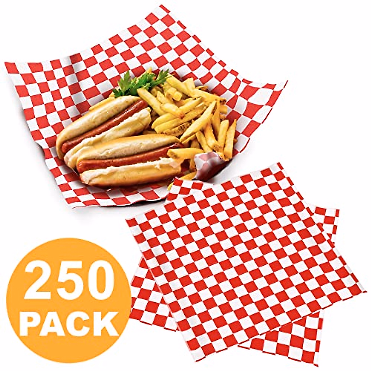 Deli Paper Sheets Sandwich Wrap Paper - 12x12" Food Wrapping Grease Resistant Checkered Liner Papers, Perfect for Restaurants, Barbecues, Picnics, Parties, Kids Meals, Outdoors - 250 Sheets