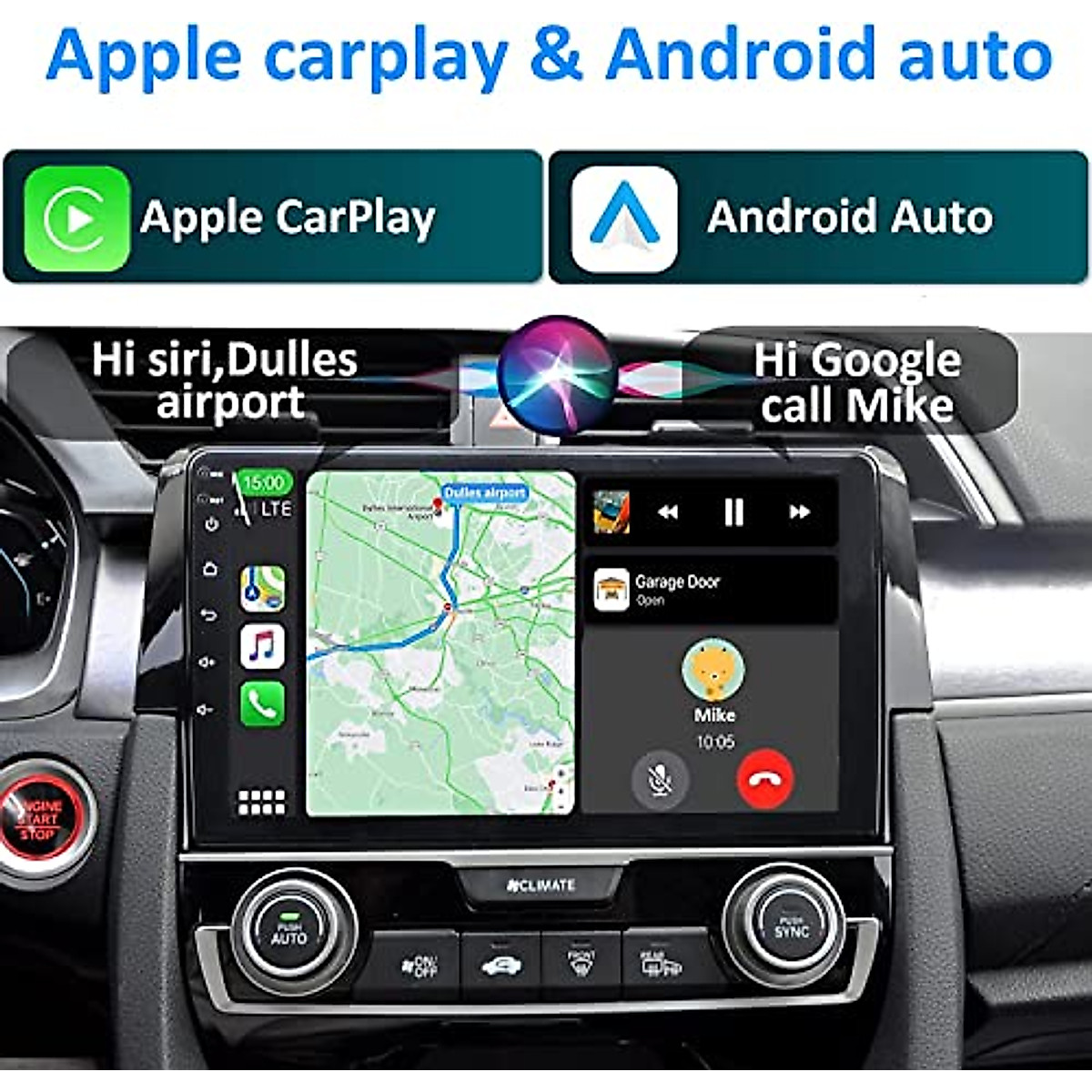Double Din Touchscreen Car Stereo - Detachable 10 Inch Car Audio Receivers, Floating QLED Car Radio Multimedia Player with Apple CarPlay, Android Auto, Bluetooth, Live Rear View Camera, 5.1 Channel
