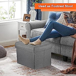 ALASDO Storage Ottoman Folding Rectangle Cube Coffee Table Multipurpose Foot Rest Short Children Sofa Stool Linen Fabric Ottomans Bench Foot Rest for Bedroom L17W13H13inches(Grey)
