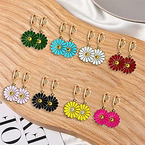 Just Follow 8 Pairs Huggie Hoop Earrings Small Gold Plated Cubic Zirconia Daisy Huggie Hoop Earrings for Women (8 Pairs-Gold)