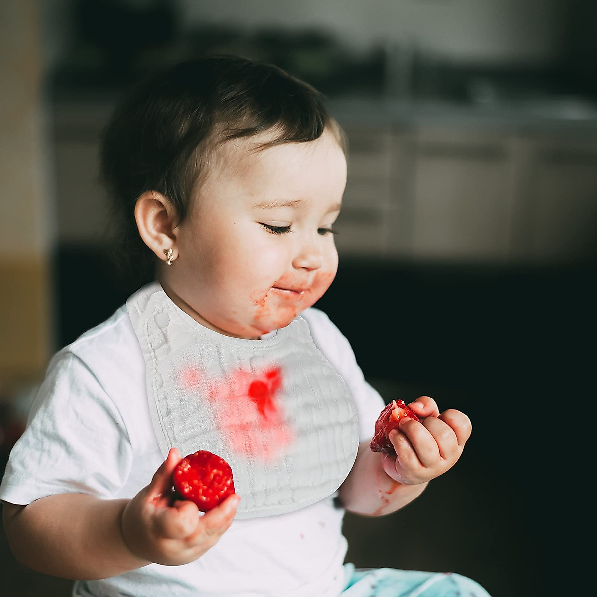 Huukeay 8 Pieces Muslin Burp Cloth Baby Bandana Drool Bibs Set Soft Baby Muslin Washcloths Adjustable Baby Scarf Bibs 6-Layer Absorbent Burp Towels for Baby Infant Newborn Teething and Drooling