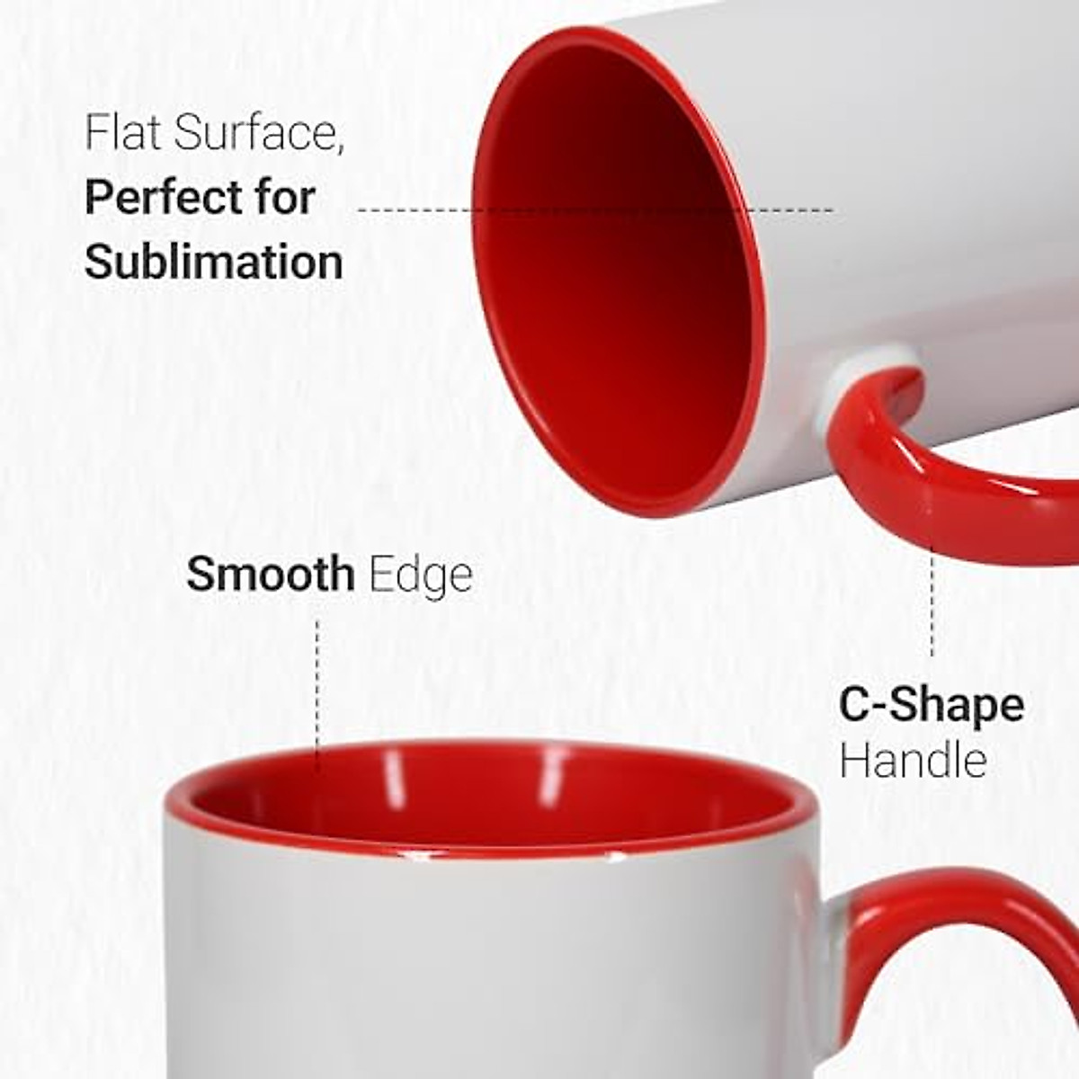 SDN CUSTOM 15 oz AAA Coated White Sublimation Ceramic Mug with Inner Color and Red Handle - Blank Ceramic Coffee Cups Set for Printing and DIY Gifts – Oven and Mug Press Compatible (6 Pack)