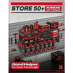 Power Tool Organizer, Garage Organization with 7 Drill Holders, Amoowis Tool Box Organizers and Storage Wall Mount, Metal Shelf Heavy Duty, Utility Rack for Screwdriver Pegboard Shed Workshop