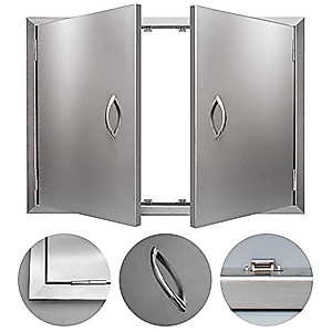 APWONE Outdoor Kitchen Doors Double BBQ Access Doors Removable 304 Stainless Steel Doors with Chromium Plated Handle - 31" X 24"