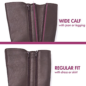 Hawkwell Women's Wide Calf Double Zipper Knee High Riding Boots, Brown PU, 7.5 M US