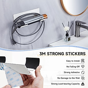 Hair Tool Organizer Wall Mount, Hair Dryer Holder for Curling Wands Accessories, Hair Straightener Holder, Styler Attachments Organizer, Adhesive Curling Iron Holder Storage, Stainless Steel