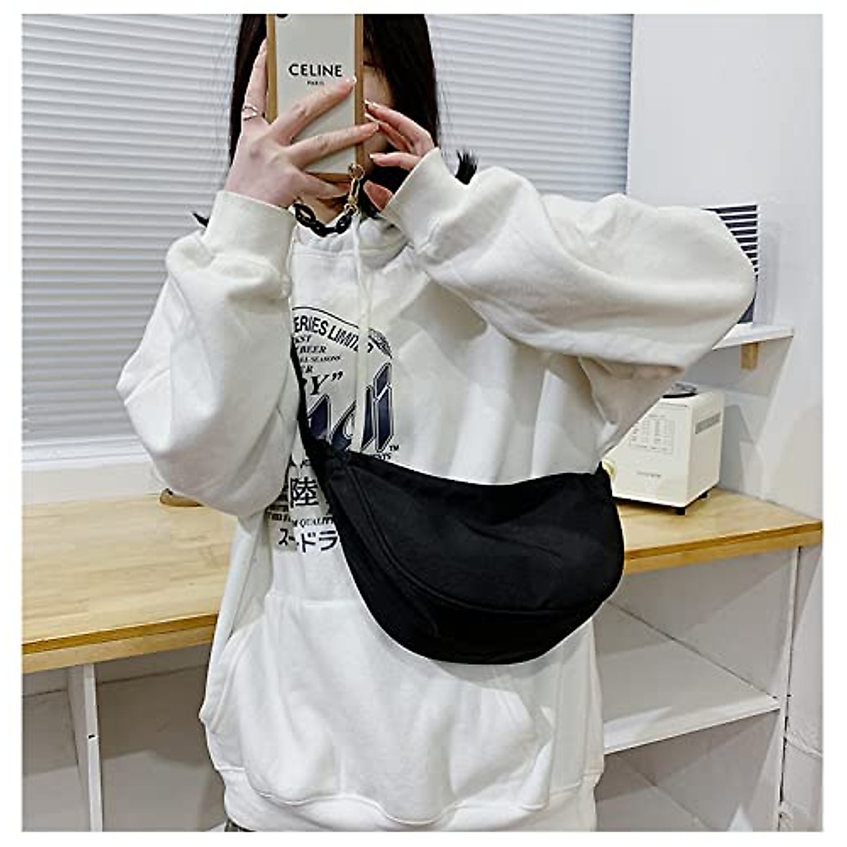 Hipi-shop Fashion color Personalized design nylon dumpling bag crossbody bag street style shoulder bag purse wallet for men and women (Black)