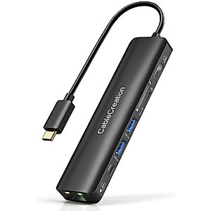 USB C Hub with Ethernet, CableCreation 7 in 1 4k@60Hz HDMI USB C Multiport Adapter with 100W PD, 2 USB 3.0 Ports, SD/TF Cards Reader Compatible for MacBook Pro/Air M1 M2, iPad Pro/Air, Dell XPS, HP