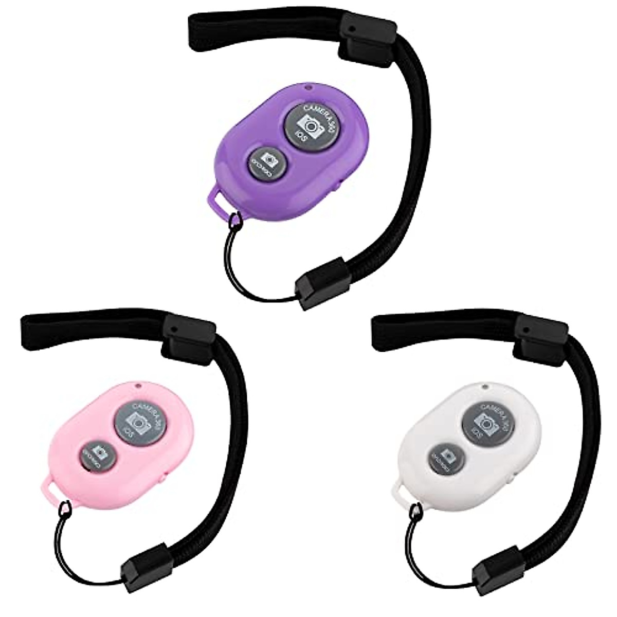Cellphone Remote (3 Pack), Wireless Bluetooth Camera Remote Control for Phones and Tablets,Compatible with iPhone/Android,Wrist Strap Included (White Pink Purple) (Pink Purple White)