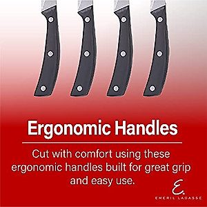 Emeril Lagasse Steak Knife Set of 8, 4.5” Stainless Steel Serrated Blades, Premium Kitchen Steak Knife Set with Black Handles