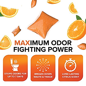 Camco TST MAX Camper/RV Toilet Treatment Drop-INs - Control Unwanted Odors & Break Down Waste and Tissue - Safe Septic Tank Treatment - Orange Scent, 30-Pack (41183)