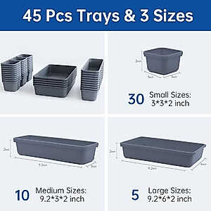 Giklux 45 Pack Tool Box Organizer Tray, 3-Sizes Tool Box Organizers And Storage, for Hammer, Wrench, Screw, Small Parts Toolbox Organization, Tool Cart Chest Garage Drawer Organizer Tray, Grey