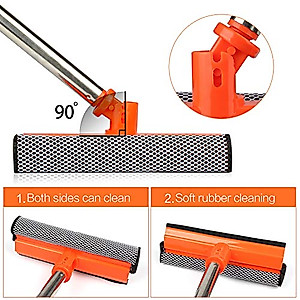 GES 62'' Car Wash Mop Mitt with Long Handle, 3 in 1 Chenille Microfiber Car Wash Brush Extension Pole, Scratch Cleaning Tool for Car, Truck, RV, Total 1 Pcs Mop Head and 1Pcs Drying Squeegee Sponge