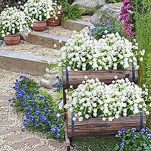 AmyHomie 20 Bundles Artificial Flowers Outdoor UV Resistant Faux Flowers No Fade Fake Plastic Plants Garden Porch Window Box Decorating (Pure White)