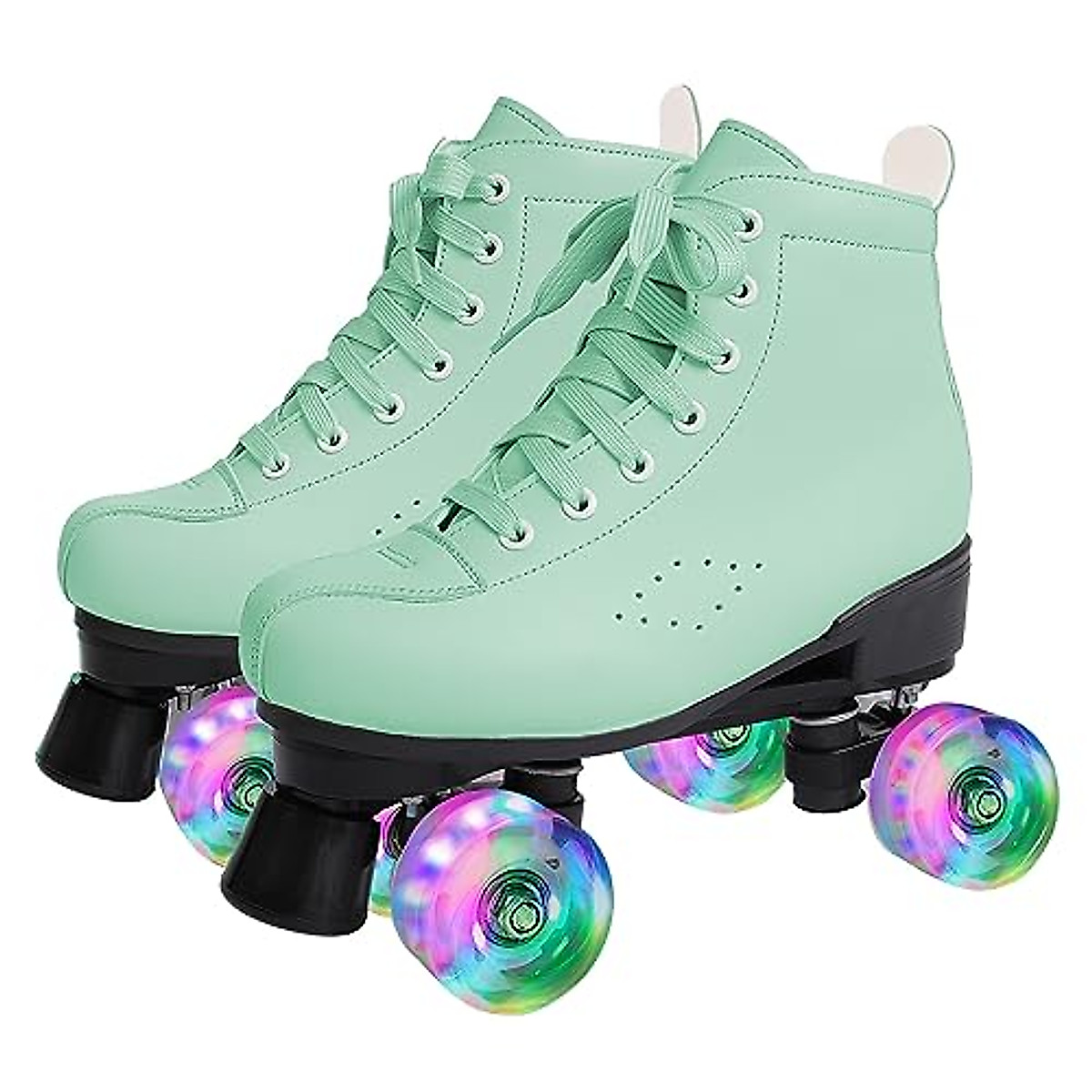 PERZCARE Roller Skates for Women&Girls,Classic Double Row 4 Wheels Shiny Quad Men's Skates,PU Leather High-top Roller Skates for Teens/Adult/Boys/Unisex Indoor/Outdoor