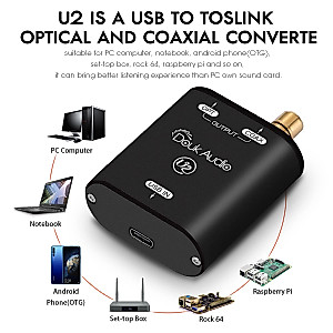 Douk Audio U2 XMOS XU208 Digital Interface, USB to TOSLINK Coaxial/Optical Audio Adapter, for DAC/Preamp/Amplifier, Support PCM & DSD64 (Upgrade Version)