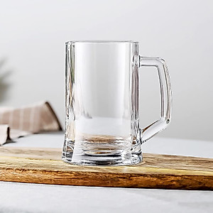 SOUJOY 8 Pack Glass Beer Mug, 12 Oz Beer Glass Stein with Handle and Straw, Clear Lead-Free Freezer Beer Cup Heavy Drinking Glass for Beer, Milk, Juice, Bar, Beverages