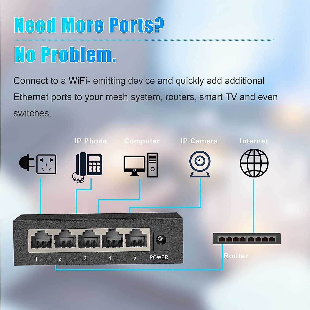 ienRon 5 Ports Gigabit Network Switch, Supported Desktop or Wall Mount Plug and Play with AI Detection Unmanaged Tiny Ethernet Splitter Network Switch in Metal Case, Red / Black