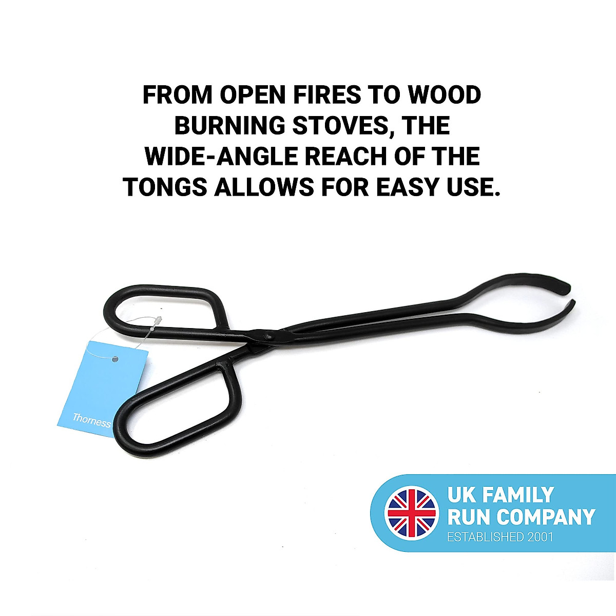 Black Heavy Duty Cast Iron Fire Place Log Tongs for Indoor Fire/Fire Pits Accessories/Tongs for Outdoor Stove/Long Logs Tweezers/Firewood Tongs/Campfire Tongs