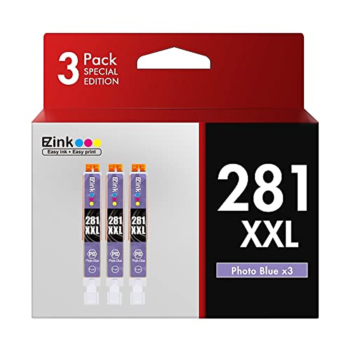 E-Z Ink (TM) Compatible Ink Cartridge Replacement for Canon CLI-281XXL CLI 281 XXL to use with PIXMA TS8320 TS8220 TS8120 TS9120（Photo Blue，3 Pack）
