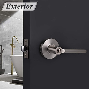 Probrico Satin Nickel Privacy Door Levers, Flat Interior Bath/Bed Door Handles, Reversible for Right & Left Handed Bedroom/Bathroom Doors, 5 Pack