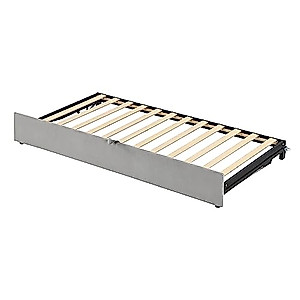 DEINPPA Twin Extendable Platform Bed, Upholstered Transitional Daybed with Trundle, Twin Size to King Size Bed, No Box Spring Needed-Grey