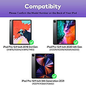 Touchpad Keyboard Case for iPad Pro 12.9 inch 2021 5th Generation / 2020 4th Gen / 2018 3rd Gen, iPad Pro 12.9 Case with Wireless Bluetooth Backlight Keyboard - Pencil Holder Included (Black)