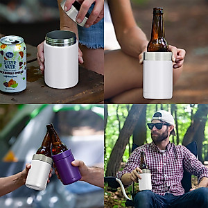 Tahoe Trails Stainless Steel 12oz Vacuum Insulated Can and Bottle Cooler | Double Wall Can Cooler For Cans and Bottles | Copper Plated Can Chiller and Metal Cooler | White