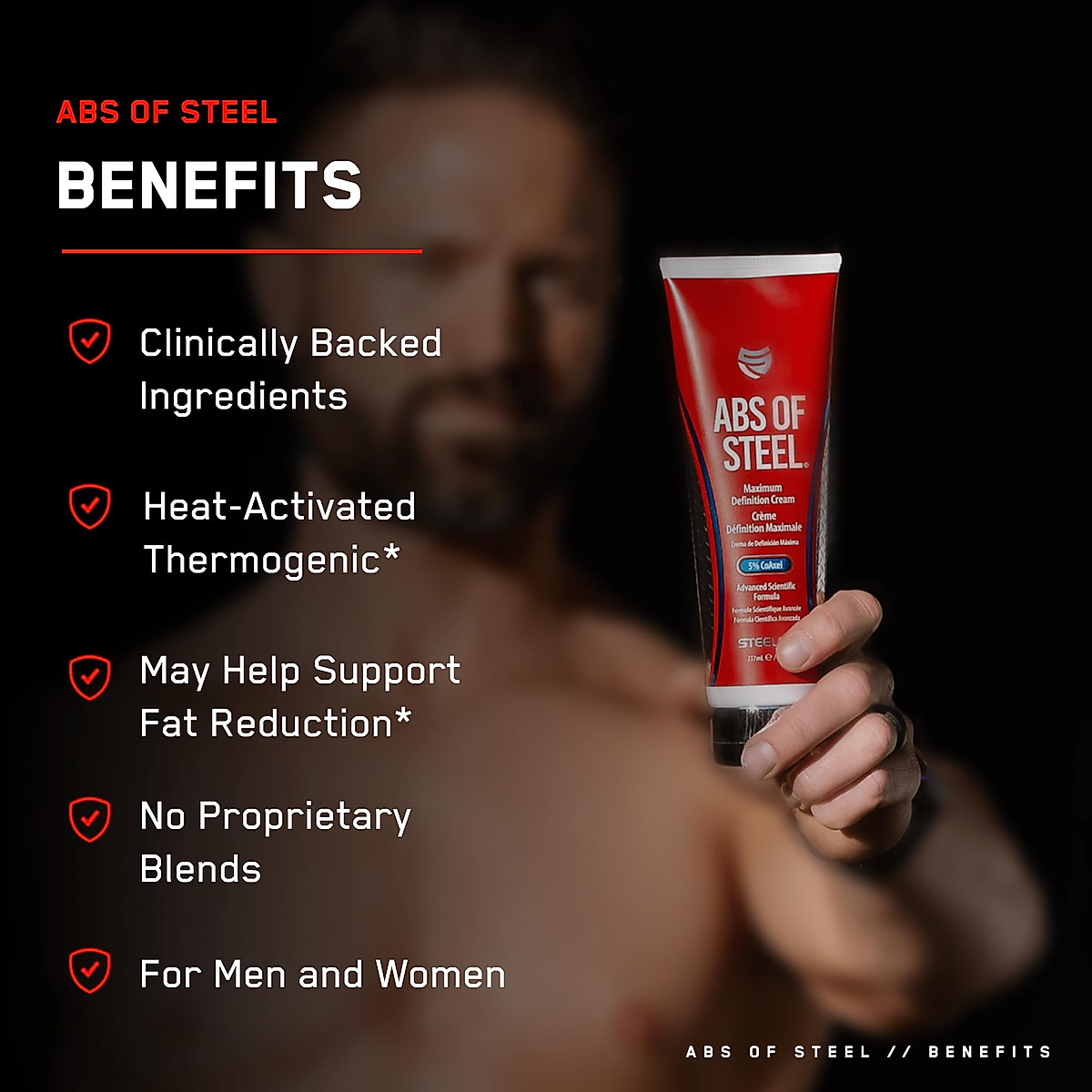 SteelFit Abs of Steel | Maximum Definition Skin Firming Lotion | 30-45 Days of Supply | Skin Tightening Cream for Sculpting Abs | L-Carnitine Supplement | Pre & Post Workout for Men & Women