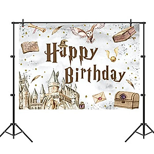 Wizard Birthday Backdrop for Boys Girls Witch Wizard Magic School Happy Birthday Photography Background Decorations Kids Magical Castle Birthday Banner 5x3ft