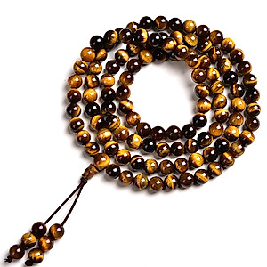 Addmluck 108 Mala Beads Meditation Necklace 7 Chakra Tree of Life Pendant Necklace Prayer Buddha Beaded Bracelets Healing Stone Yoga Necklace for Men and Women Jewelry(tiger eye)