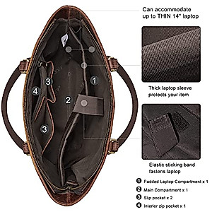 S-ZONE Vintage Genuine Leather Shoulder Bag Work Totes for Women Purse Handbag with Back Zipper Pocket Large