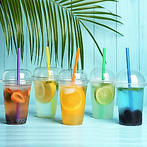 RENYIH 100 Pcs Smoothie Boba Individually Wrapped Straws, Jumbo Large Plastic Disposable Bubble Tea Milkshake Colorful Drinking Straws(0.43" Wide X 8.2" Long)
