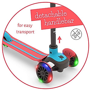 Chillafish Scotti Glow 3-Wheel Lean-to-Steer Scooter with Light-up Wheels, twintip Antislip Deck and Integrated Brake, Adjustable Height Handlebars, Comfy handgrips, for All Ages 3 and up, Red