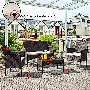 Patio Furniture Set 4 Piece Outdoor Wicker Sofas Rattan Chair Wicker Conversation Set Coffee Table Bistro Sets for Pool Backyard Lawn (Brown)
