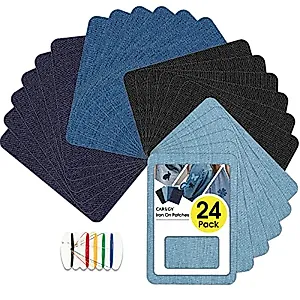 CAREGY Iron on Patches for Clothing Repair, Denim Patches Iron on, 4 Shades Jean Patches Repair Decorating Kit 24PCS Iron on Patch Size 3" by 4-1/4" (7.6 cm x 10.8 cm)