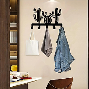 RIRIYEYE Coat Rack Wall Mount,Coat Hooks Wall Mount Hanger with 5 Hooks,Cactus Metal Wall Art Decorative,Hats Towels Keys Hooks Holder Organizer for Bedroom Bathroom Entryway Hallway