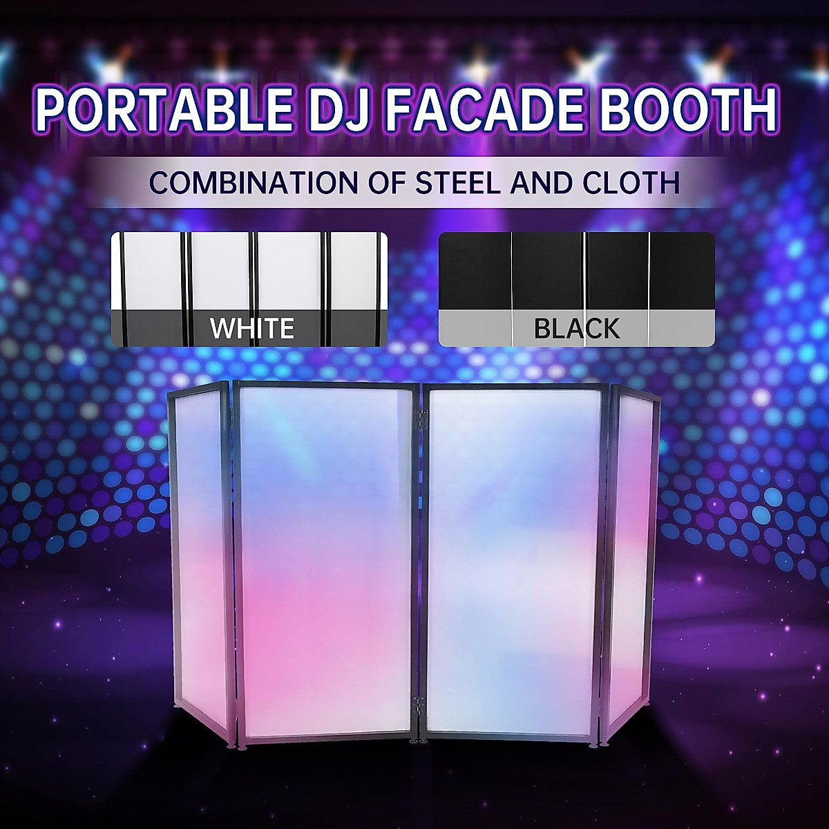 ECOTRIC Portable DJ Facade Booth Foldable Cover Screen with White/Black Facade+Cloth Frame Booth Steel +Travel Bag Case Projector Display Scrim Panel with Folding