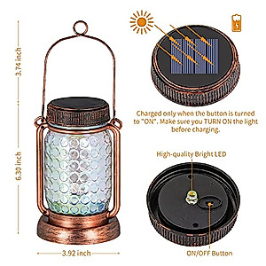 Outdoor Garden Decor, 2 Pack Solar Lantern Waterproof Warmwhite Mason Jar Hanging Lights, Porch Decorative for Garden Yard Patio Backyard Deck Courtyard Lawn