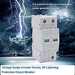 smseace Lightning Protector Voltage Surge Arrester Device, 2P Lightning Protection Circuit Breaker, 2.0KV (2P 40KA), Low-Voltage Lightning Arrester Photovoltaic Charge Controller CHT1-B40
