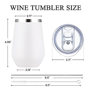 MEWAY 12oz Insulated Wine Tumbler - Double Wall Stainless Steel Stemless Glasses with Lids, Wine cups, Gift for Family and Gifts, Prizes for adults(White,1)