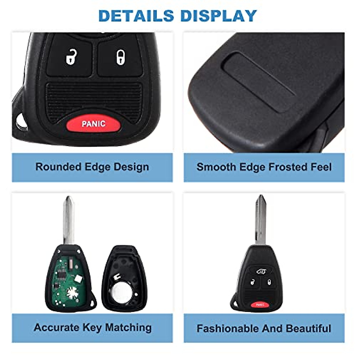 ECCPP 2X key fob replacement for Dodge Ram series for Durango for Charger for Dakota for Jeep for Grand Cherokee Wrangler Compass Patriot for Chrysler 300 200 Sebring HYQ1512Y