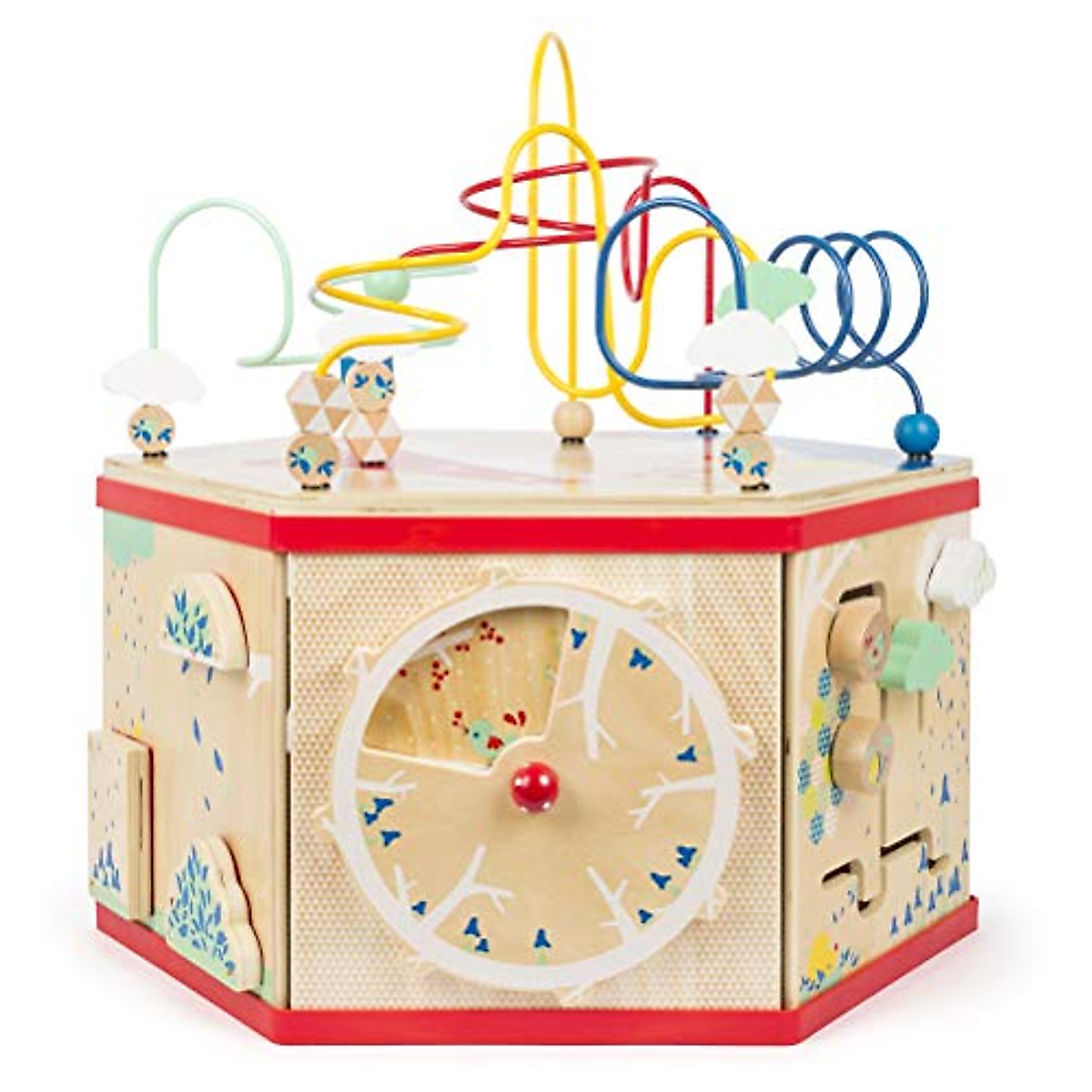 Wooden Activity Cube XL Size by Small Foot – Classic 7-Sided Interactive Toy with Bead Maze, Puzzle, Shape Sorter, Clock & Wheels - Develops Kids Dexterity, Motor Skills – Age 12+ months