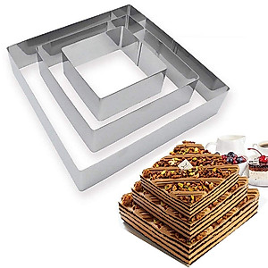 KUAXIE Square Cake Mold Ring Set-4/6/8 Inch Stainless Steel Square Cutter Pancake Mold(3pcs/Set,Silver)